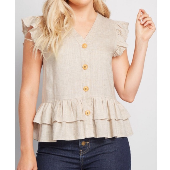 Modcloth | Tops | Modcloth Linen Ruffle Top | Poshmark